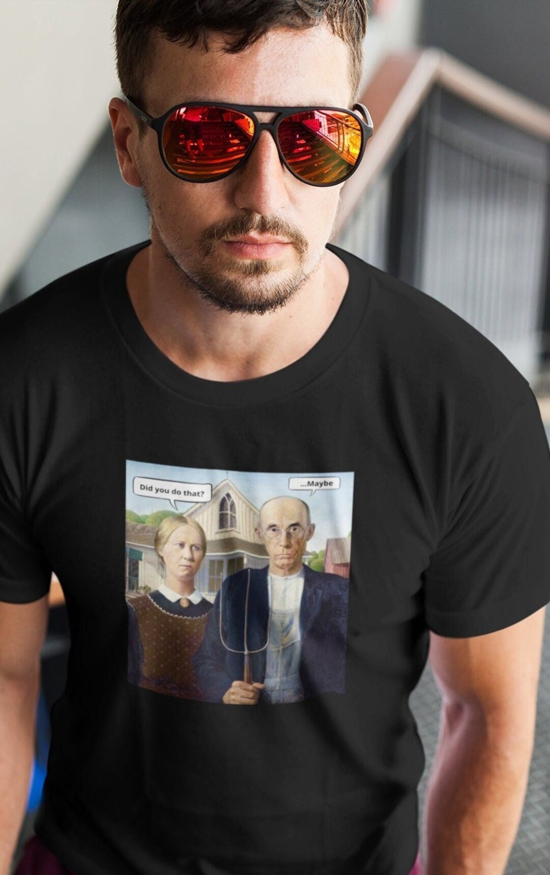 American Gothic Humor. Pitchfork Picture. Grant Wood Painting. Unisex ...