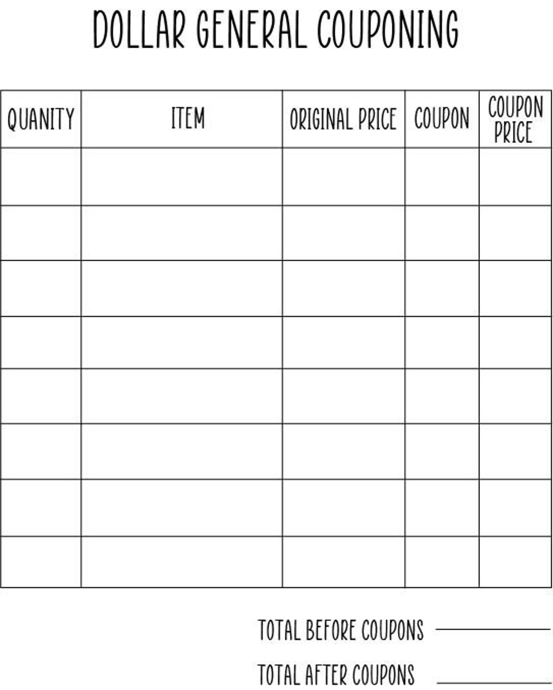 Dollar General Couponing Planner - Etsy
