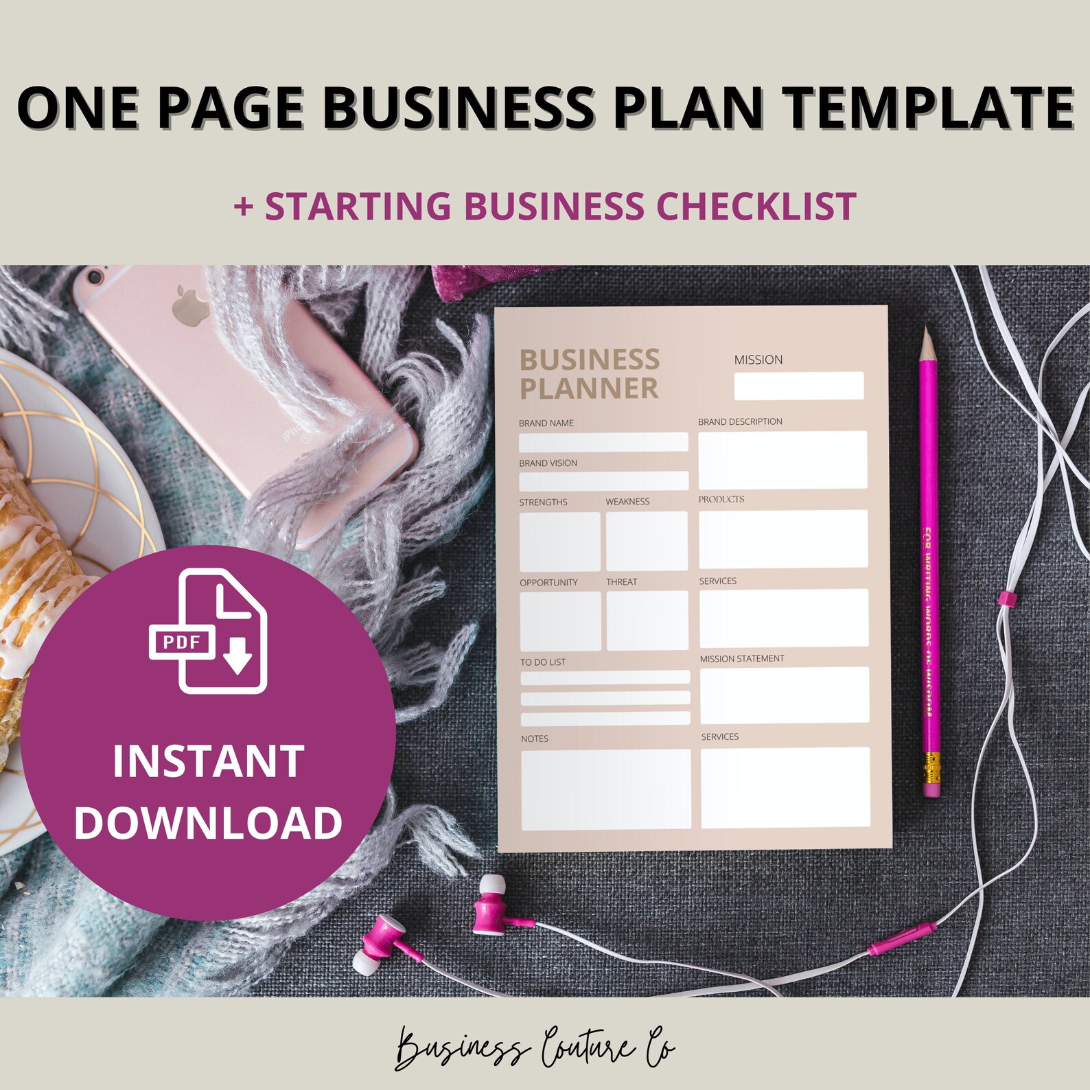 One Page Business Plan Template, Business Plan Template,small Business ...