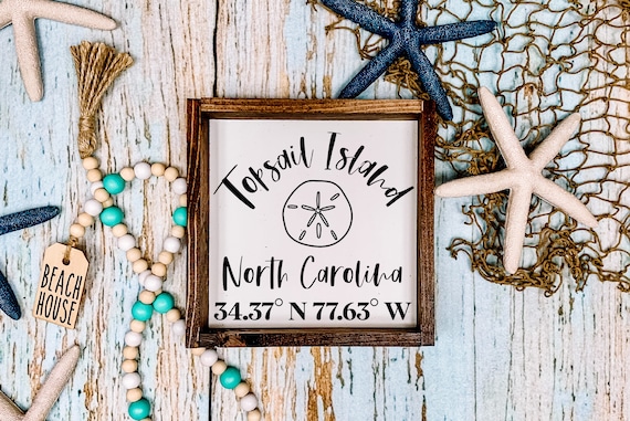 Topsail Island Coordinates Wood Sign Beach House Decor | Etsy