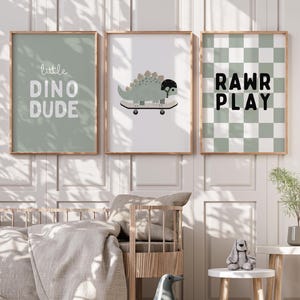 DINOSAUR Prints | Set of 3 Printable Dinosaur Posters | Sage Check ...