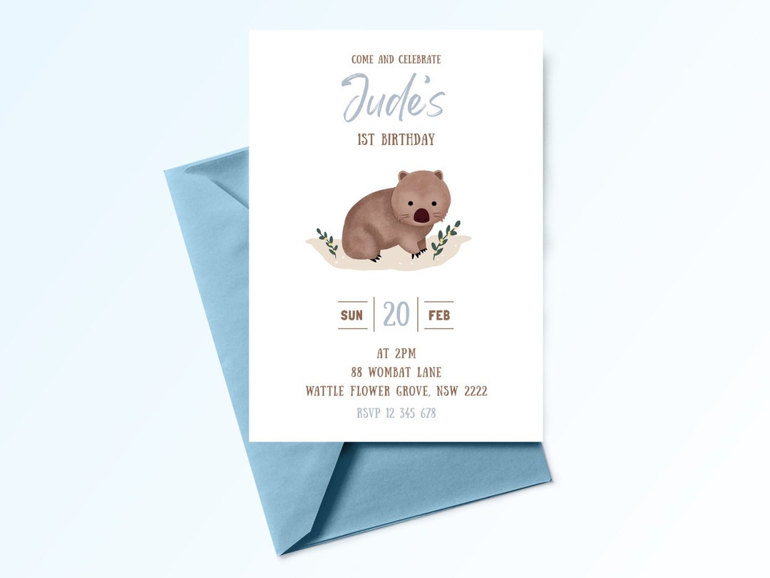 WOMBAT Birthday Invitation Digital Invitation Printable Baby Boy ...