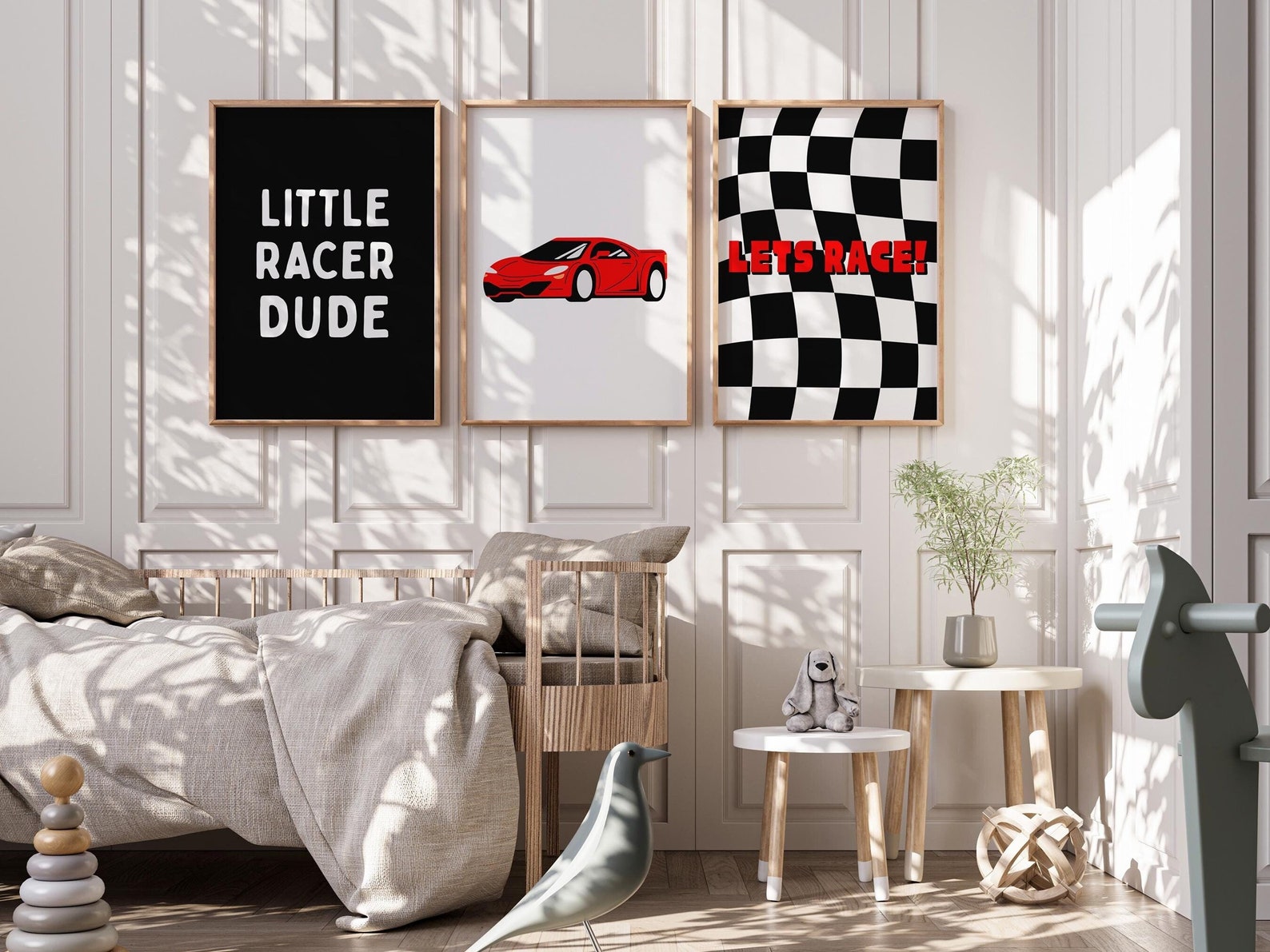 LITTLE RACER DUDE Red Racing Car Prints for Boys Bedroom | Set of 3 ...