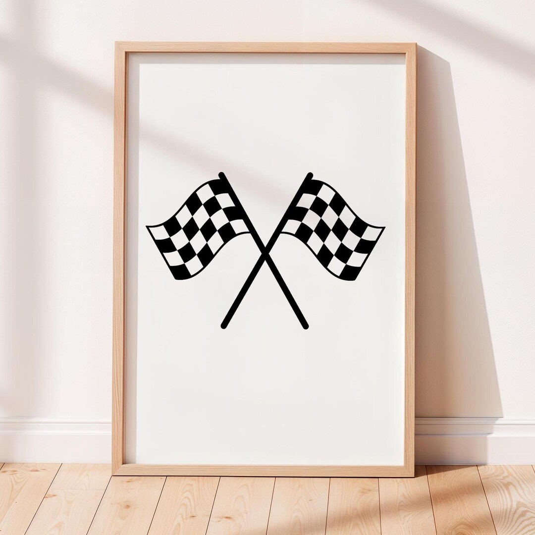 Checker Race Flag Print: Boy's Room Race Car Wall Art Decor (digital ...