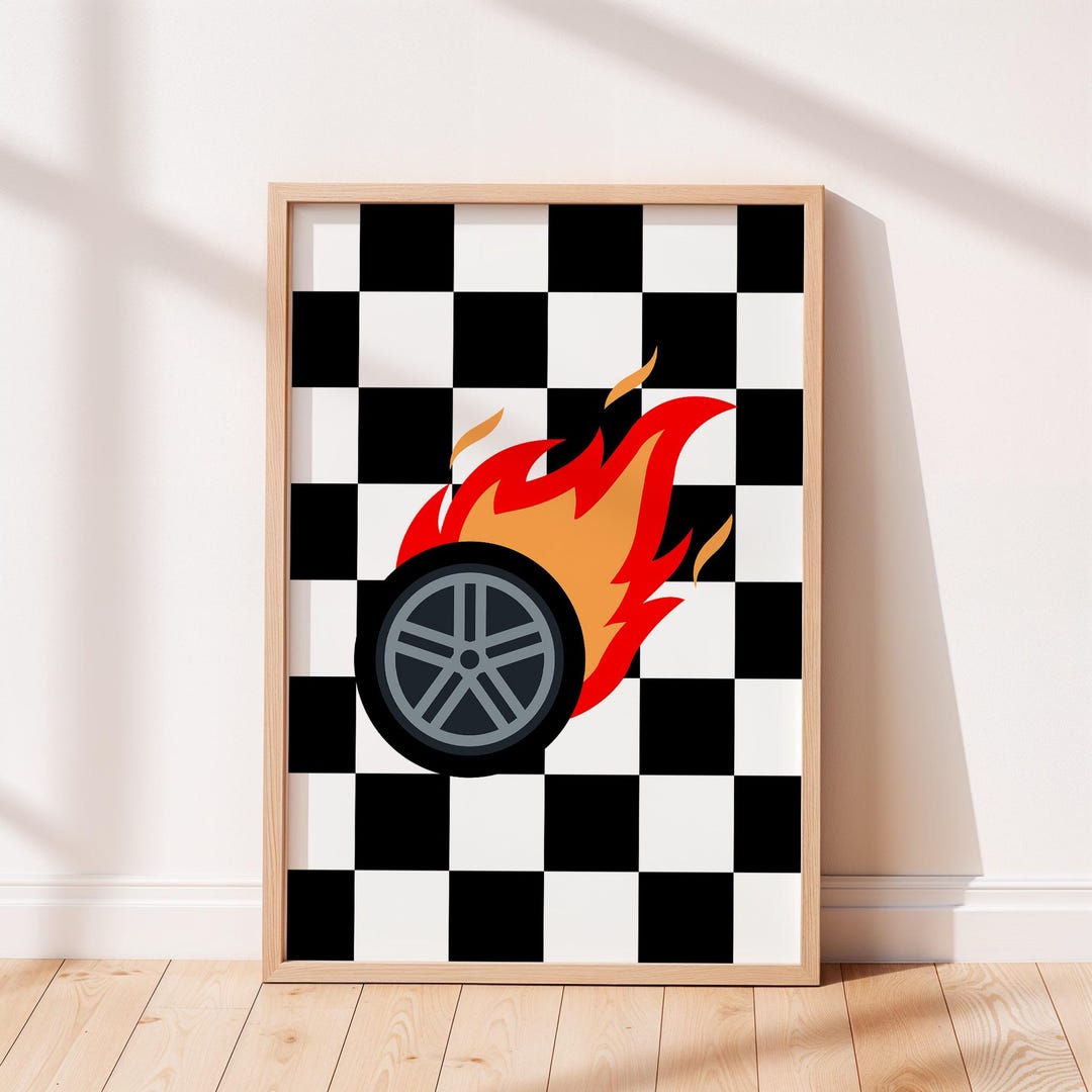 Flaming Tyre Hot Wheels Print: Race Car Nursery Art (digital Download ...