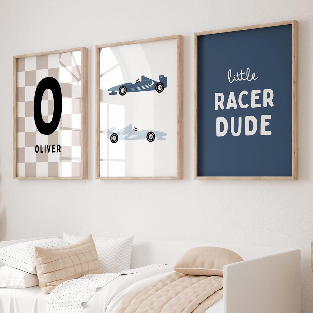 Vintage Racer Car Print Set: Navy Custom Boys Name Room Decor (digital ...