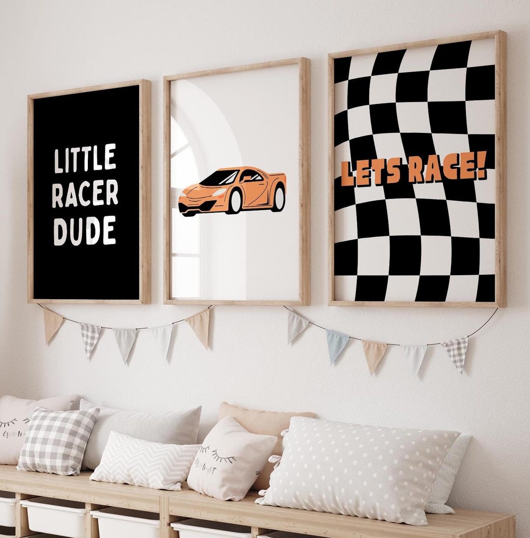 LITTLE RACER DUDE Racing Car Prints for Boys Bedroom | Set of 3 Digital ...