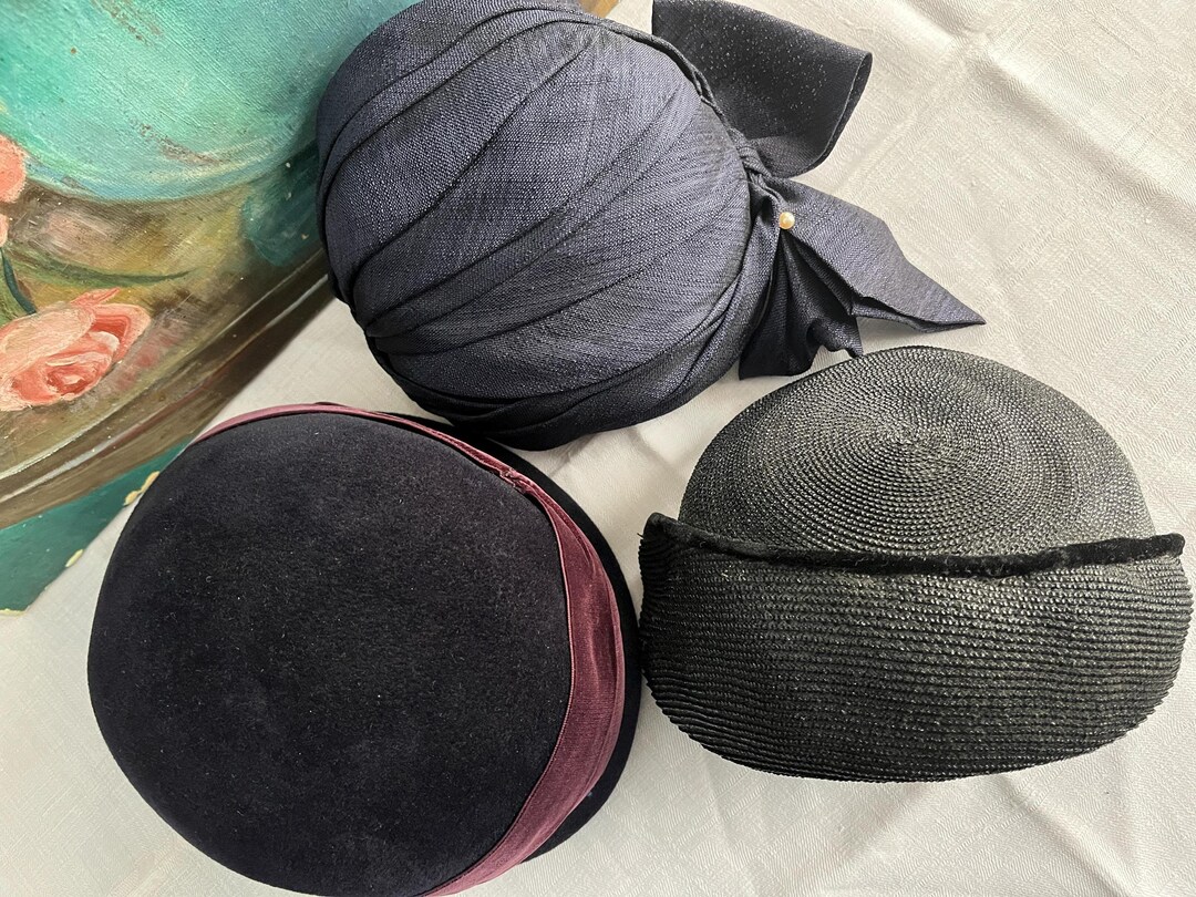 Vintage Hat Collection of 3 Ladies Caps 1950's Fascinator Style Navy ...
