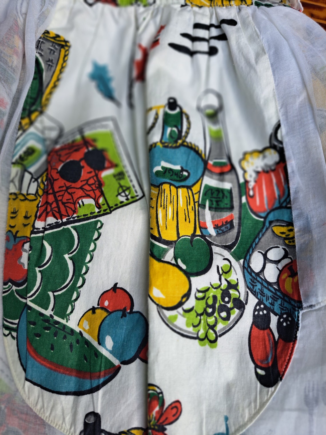 Vintage 1950s Reversible Apron - Handmade Picnic Print, Pockets - Etsy