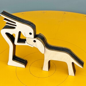 Girl and Eared Dog, Dog Lover, Woman With Dog, Pet, Wooden Figure ...