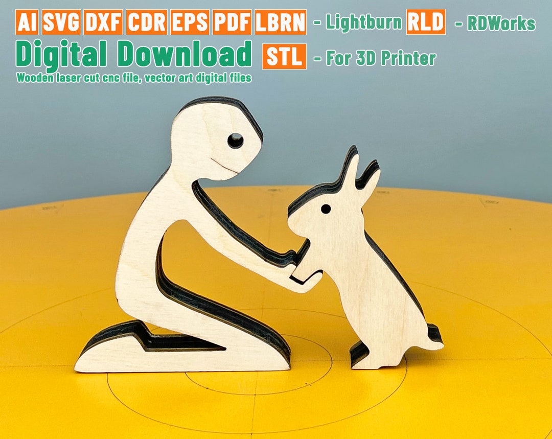 Man and Rabbit Wooden Figure Laser Cut Files (digital Download) - Etsy