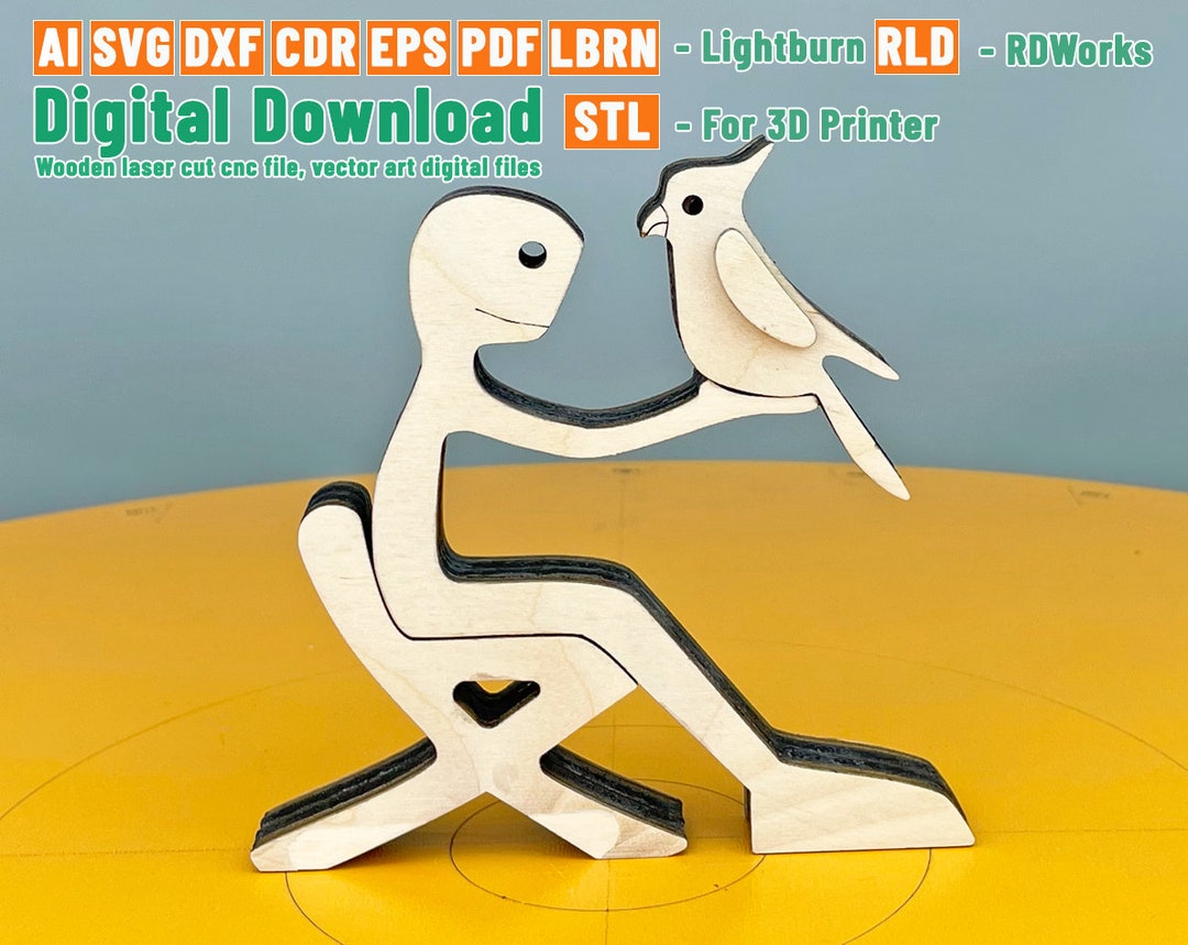Man and Bird Wooden Figure Laser Cut File (digital Download) - Etsy
