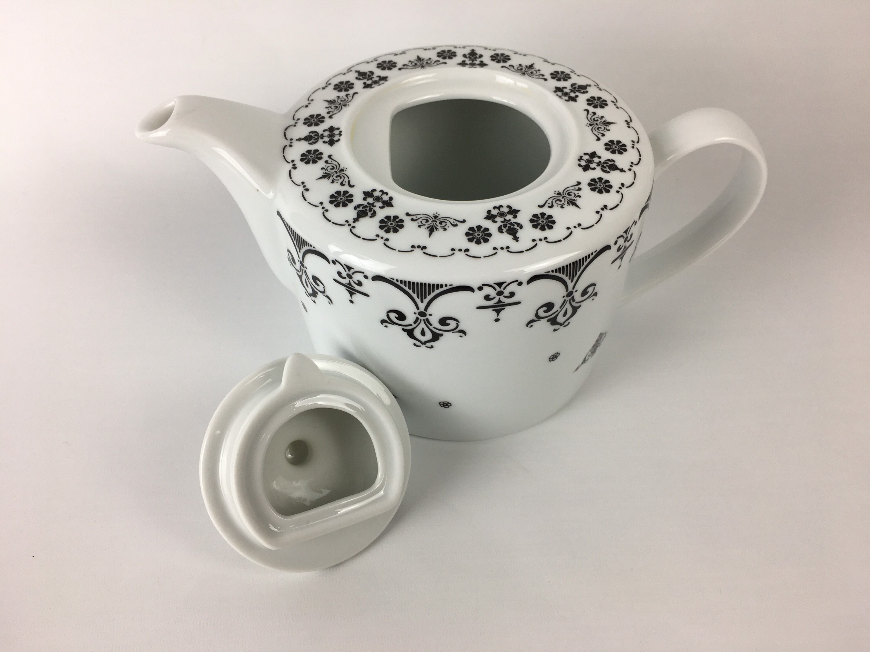 Rosanna White Porcelain Tea Pot With Black Filagree Design - Etsy