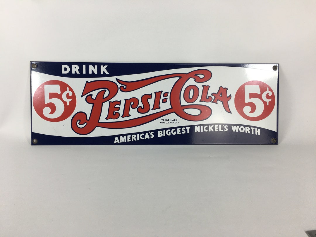 Vintage Pepsi Cola 5-cent Sturdy Metal and Enamel Wall Sign 18” X 6” - Etsy