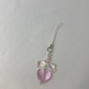 Cute Heart and Bow Coquette Phone Charms, Pink and Red Beaded Keyring ...