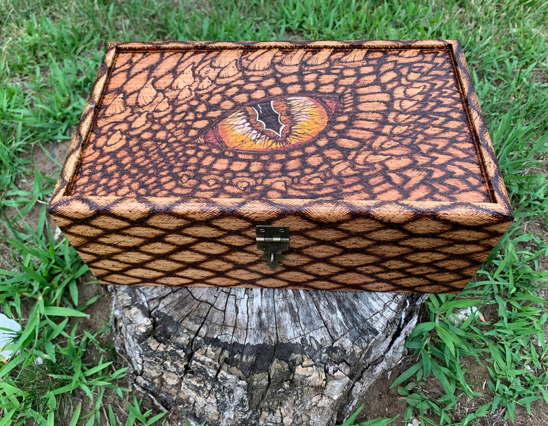 Dragon Eye Cherry Wood Keepsake Box W/lock, Wood Burnt by Hand - Etsy
