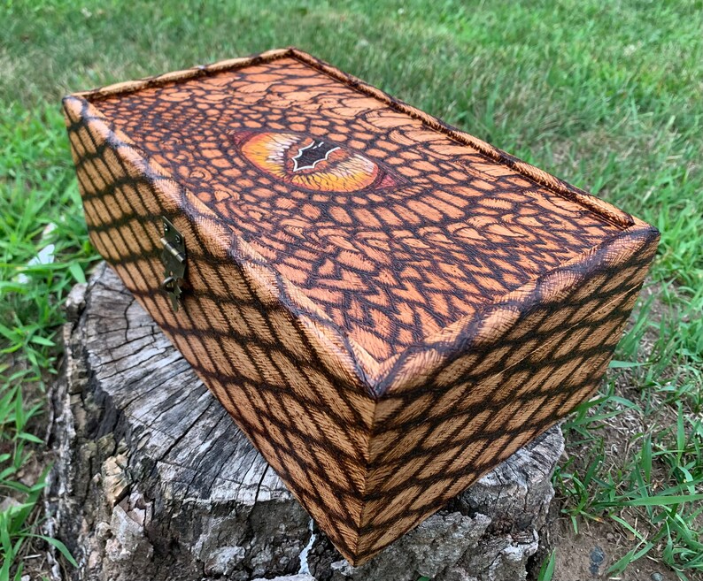 Dragon Eye Cherry Wood Keepsake Box W/lock, Wood Burnt by Hand - Etsy