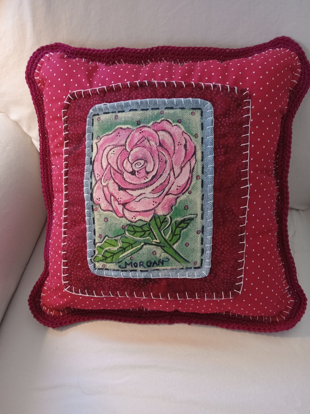 Pink Rose Applique Pillow - Etsy