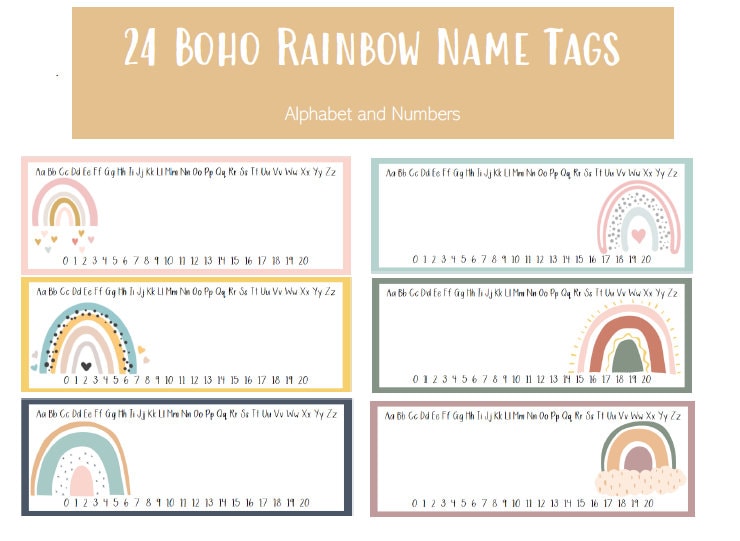 Boho Rainbow Name Tags Classroom Décor Modern Rainbows Desk | Etsy