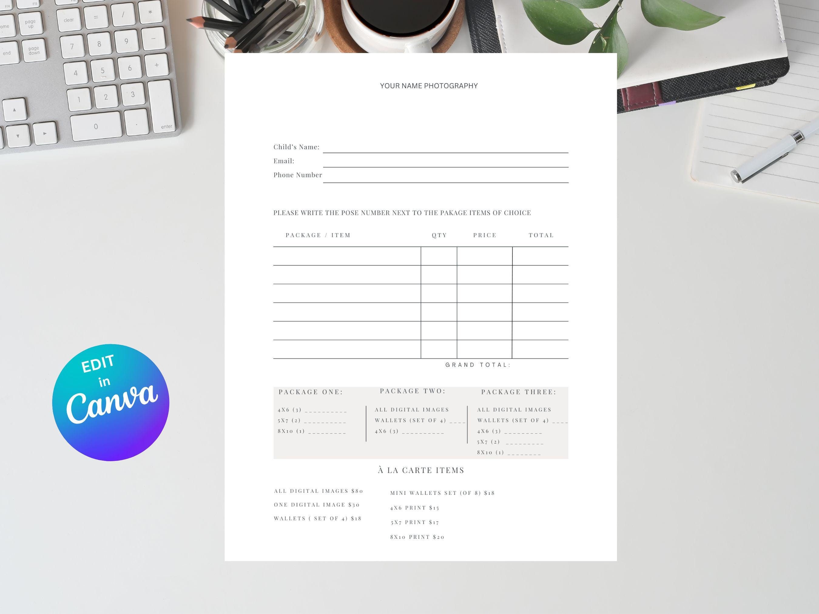 School Photo Order Form Template, Editable Pricing List (canva) - Etsy