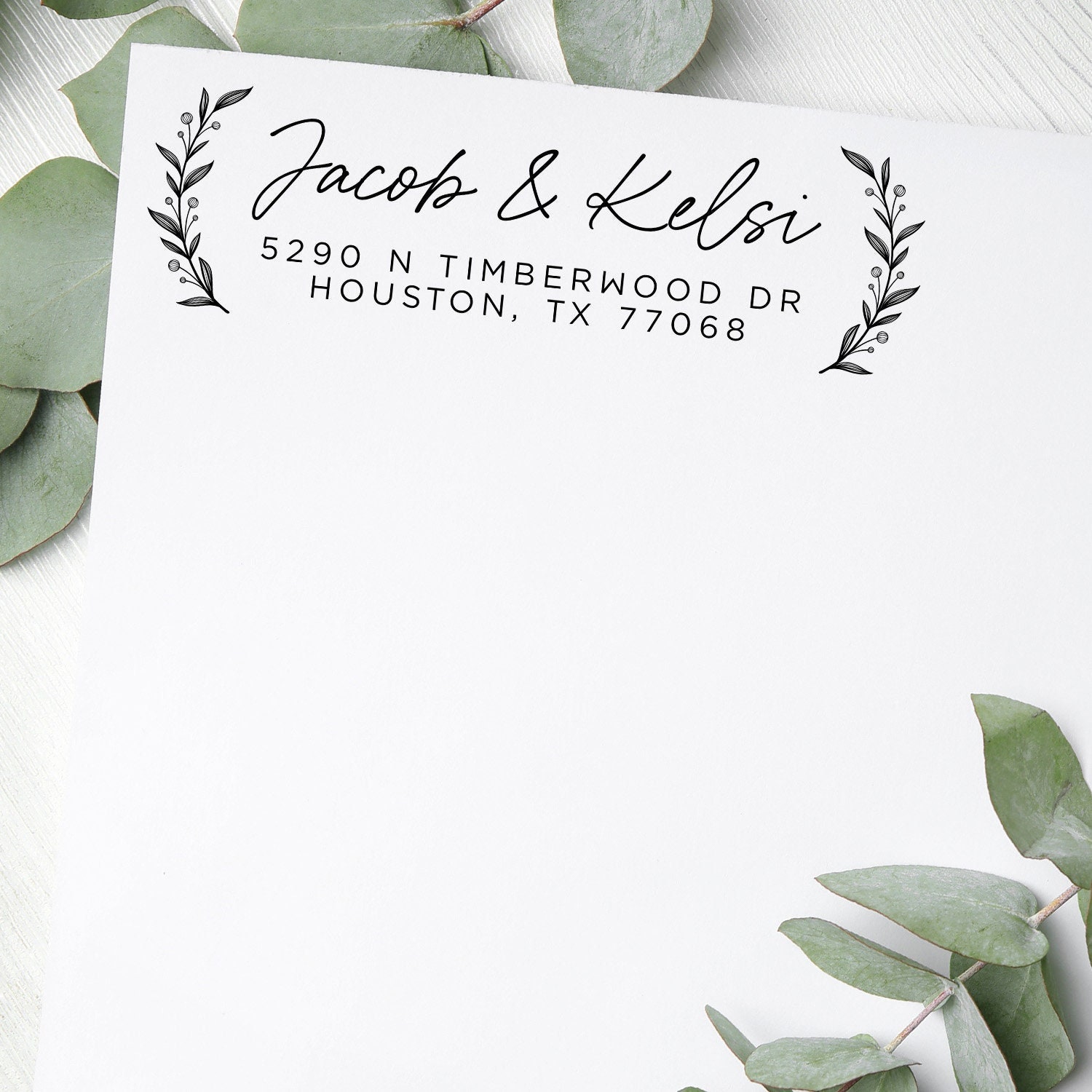 Custom Return Address Stamp | Floral Couple Stamp | Personalized Rubber ...