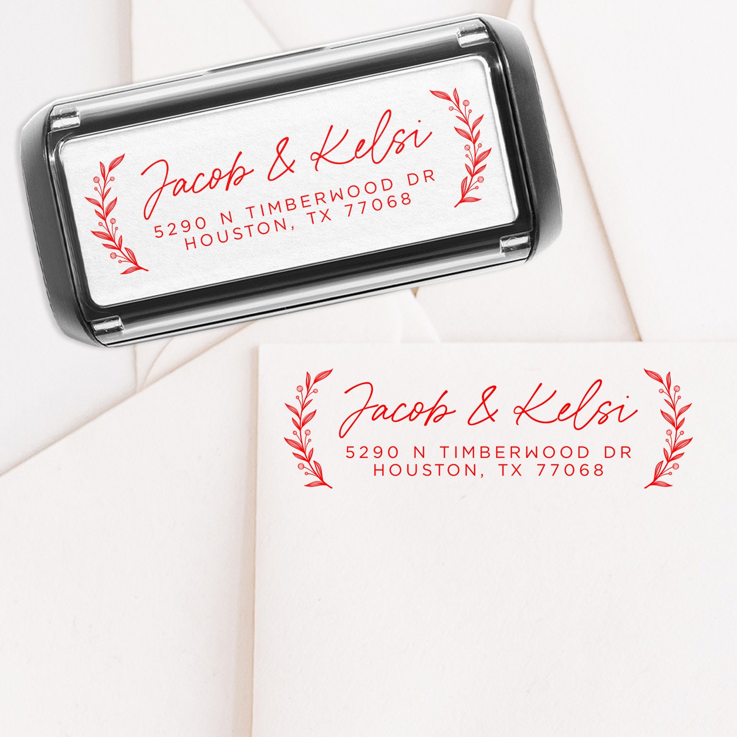 Custom Return Address Stamp | Floral Couple Stamp | Personalized Rubber ...