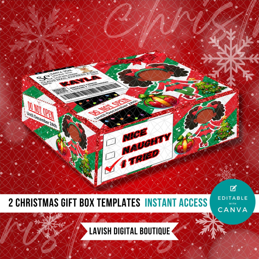 Christmas Elf Box, Christmas Gift Box, Christmas Eve Gift Box, Canva ...