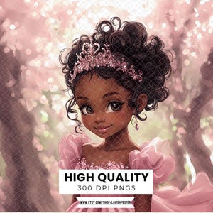 Black Princess Clipart, Pink and Gold, Melanin Princess PNG (digital ...