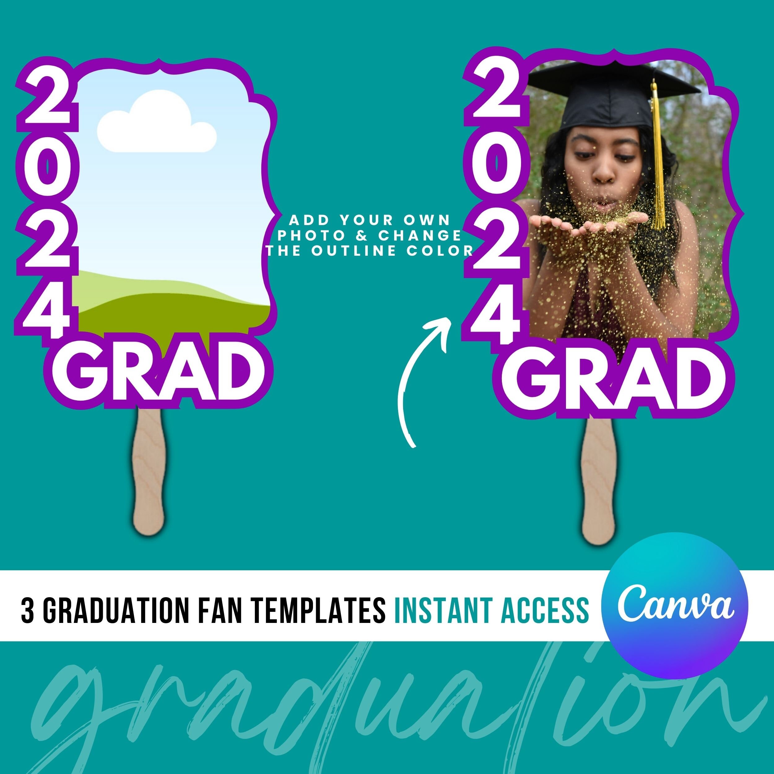 3 Graduation Fan Designs Editable in Canva, 2024 Graduation Fan Design ...