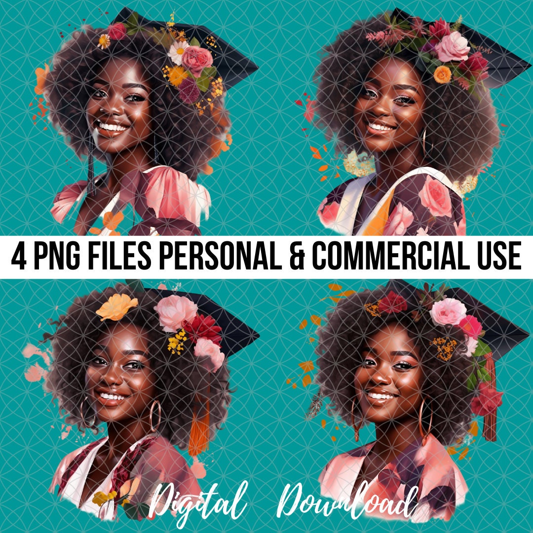 Black Girl Grad Clipart, African American Woman Graduate With Florals ...