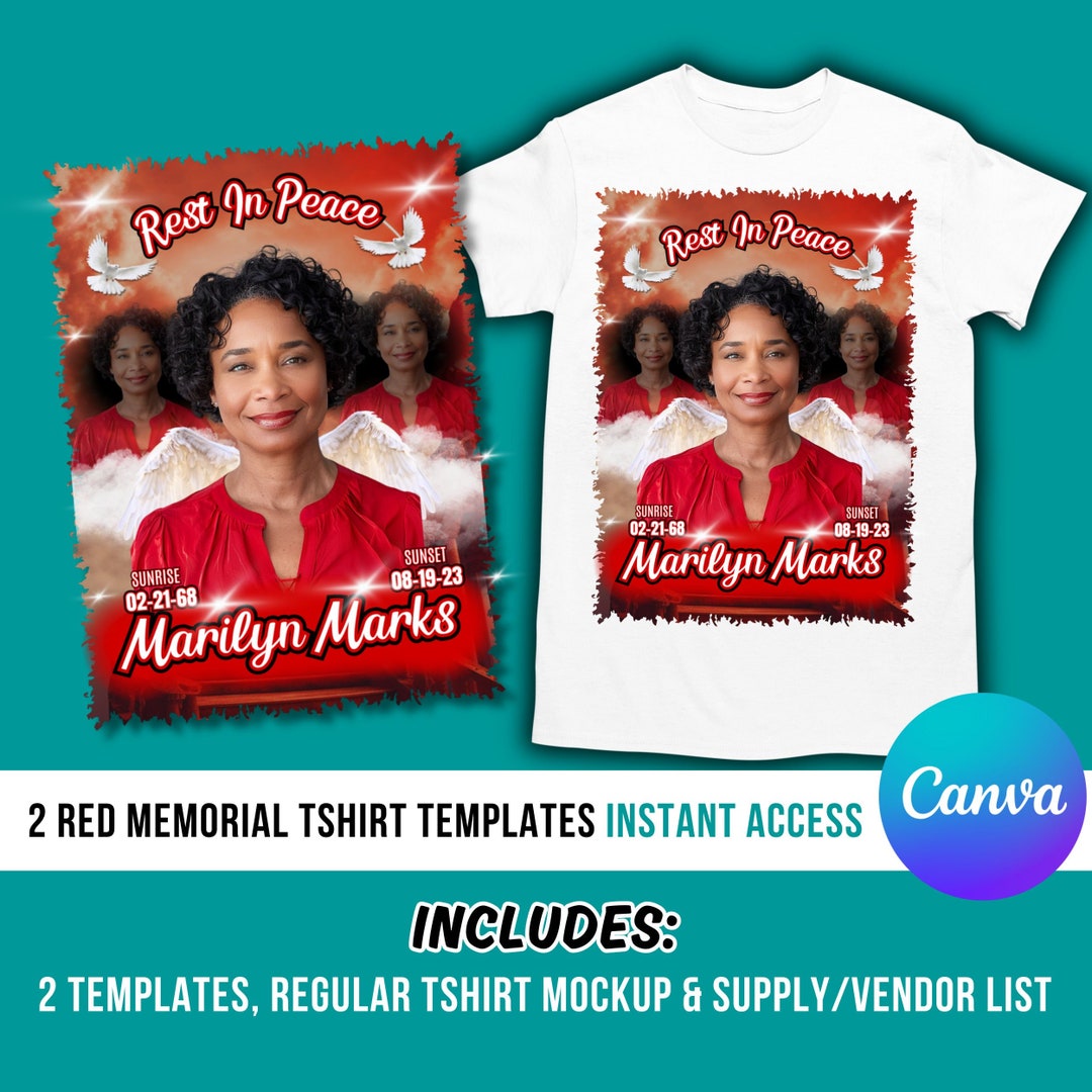 Red Memorial Tshirt Design Canva Template, Memorial T Shirt Design, in ...