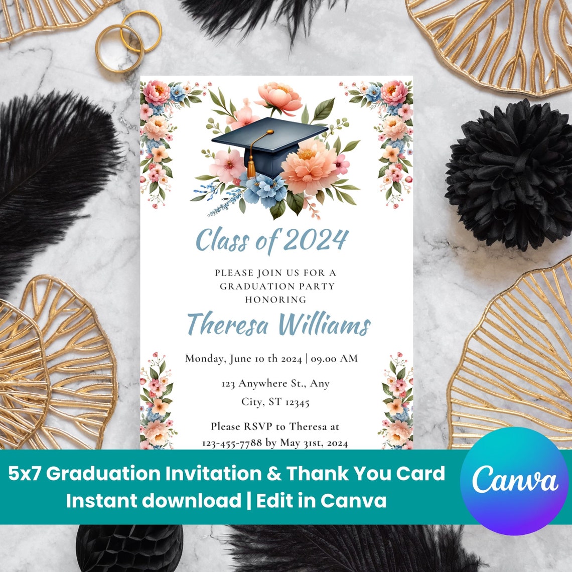 Graduation Invitation 2024 Template, Canva Graduation Invitation 2024 ...