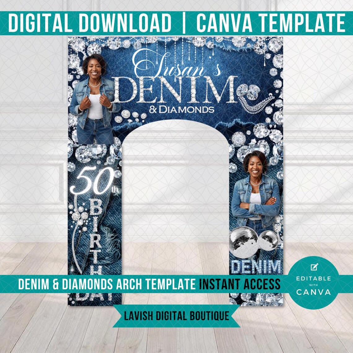 Denim & Diamonds Archway, Blue Jean Theme Birthday, Entryway Template ...