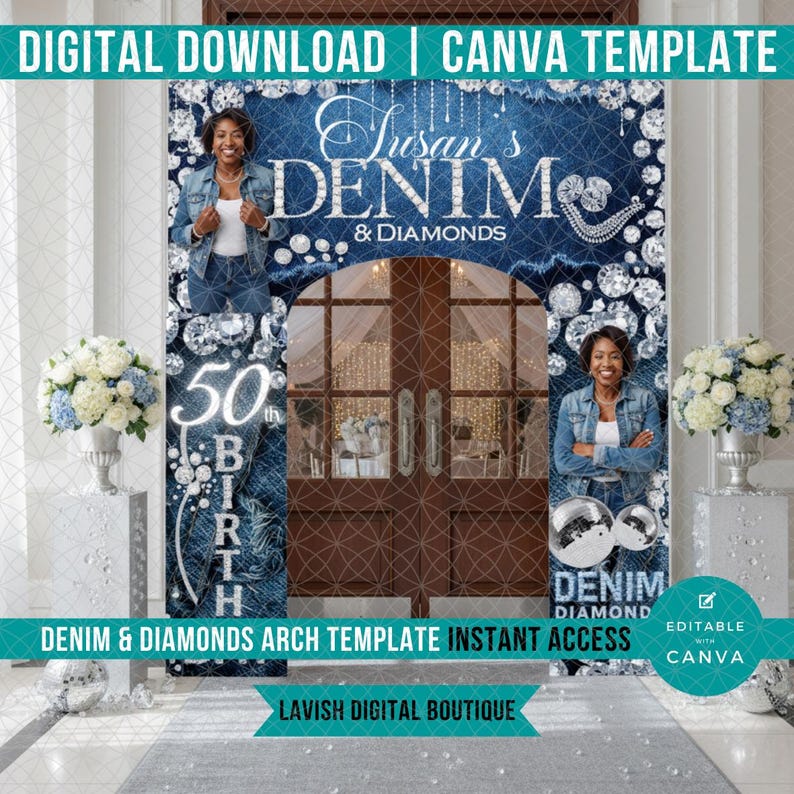 Denim & Diamonds Archway, Blue Jean Theme Birthday, Entryway Template ...