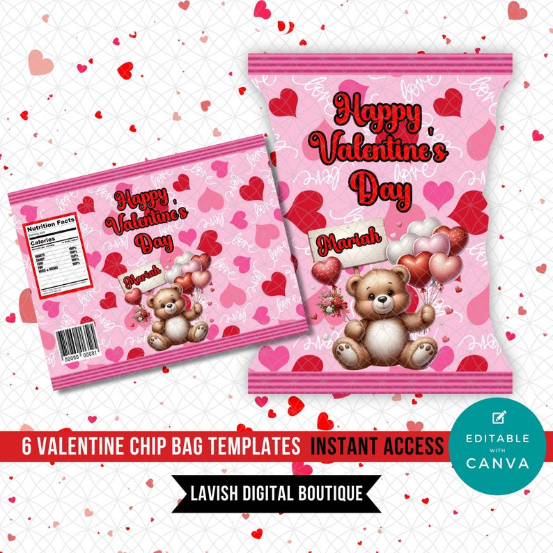 Valentine's Day Chip Bag Canva Template, Valentine's Day Chip Bundle ...