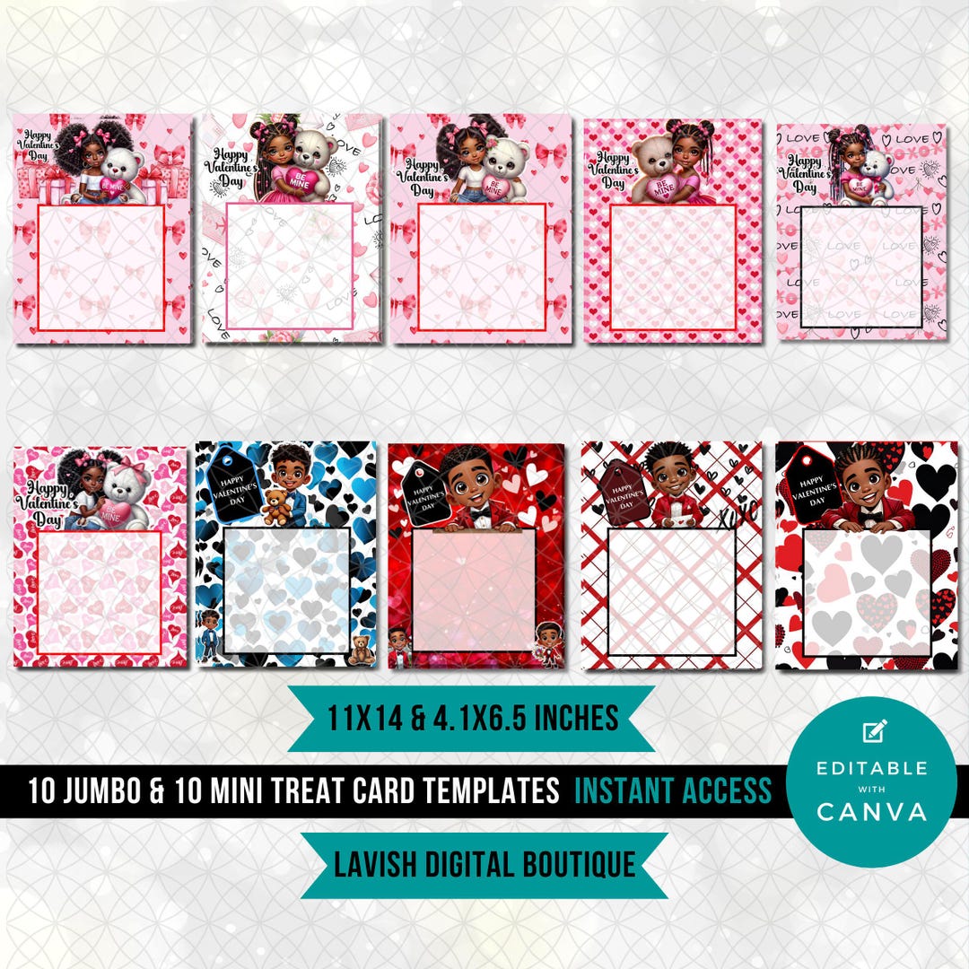 Valentine’s Jumbo Treat Cards, Jumbo Treat Card Canva Templates, Jumbo ...