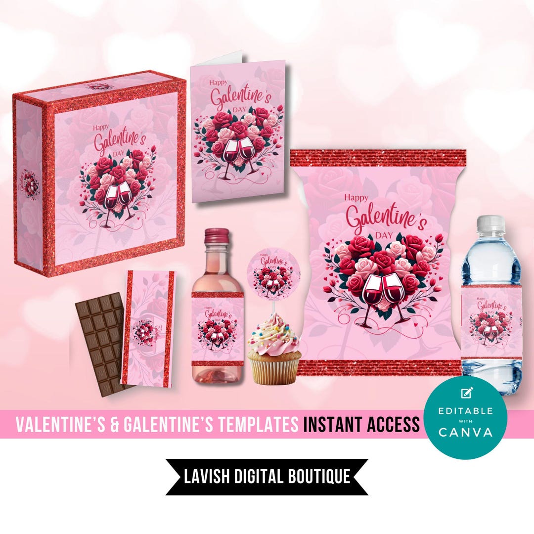 Valentine's Day Party Bundle Canva Template, Galentine's Day Party ...