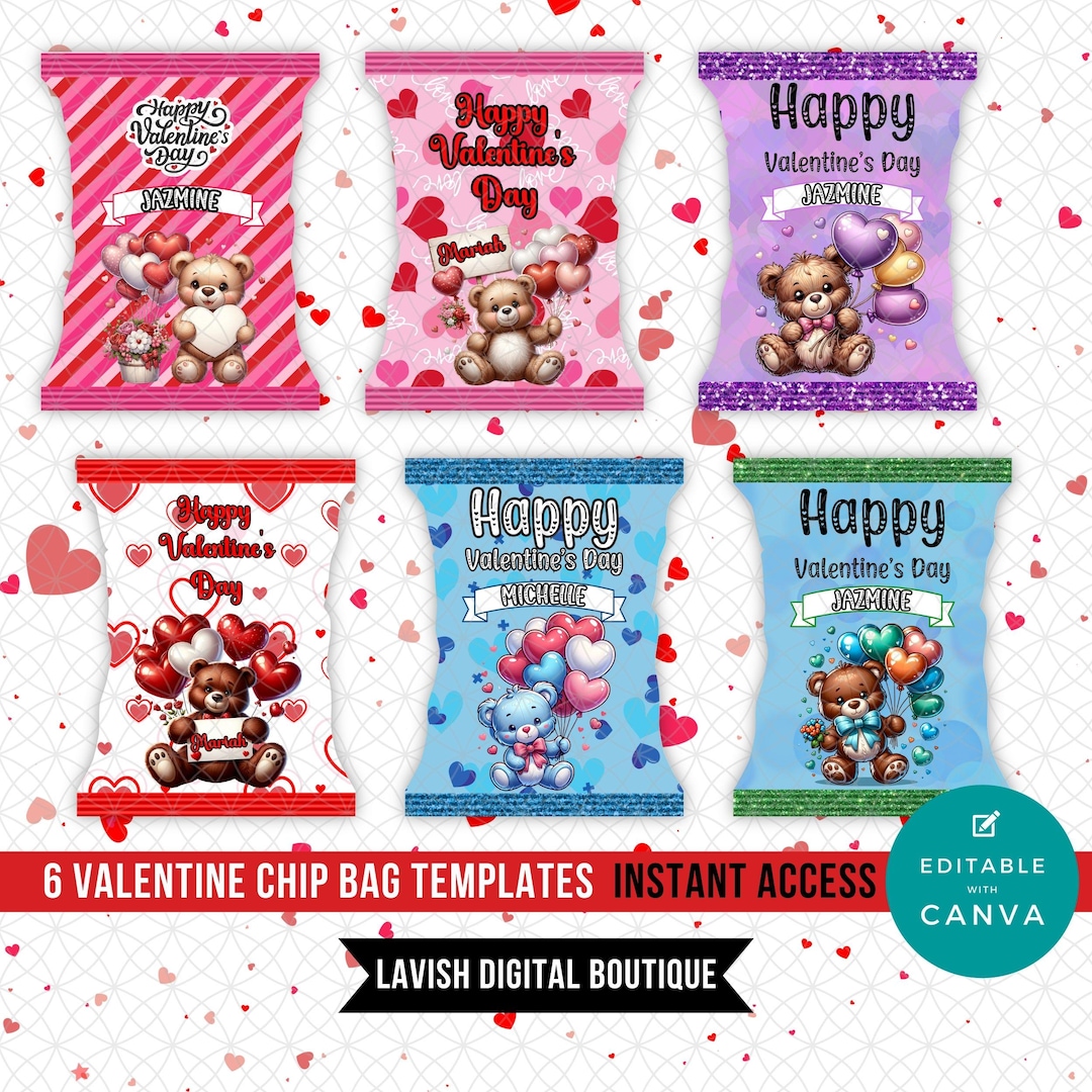 Valentine's Day Chip Bag Canva Template, Valentine's Day Chip Bundle ...