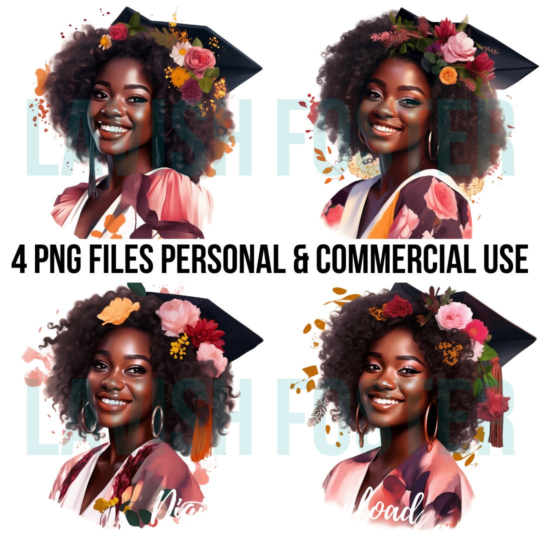 Black Girl Grad Clipart, African American Woman Graduate With Florals ...