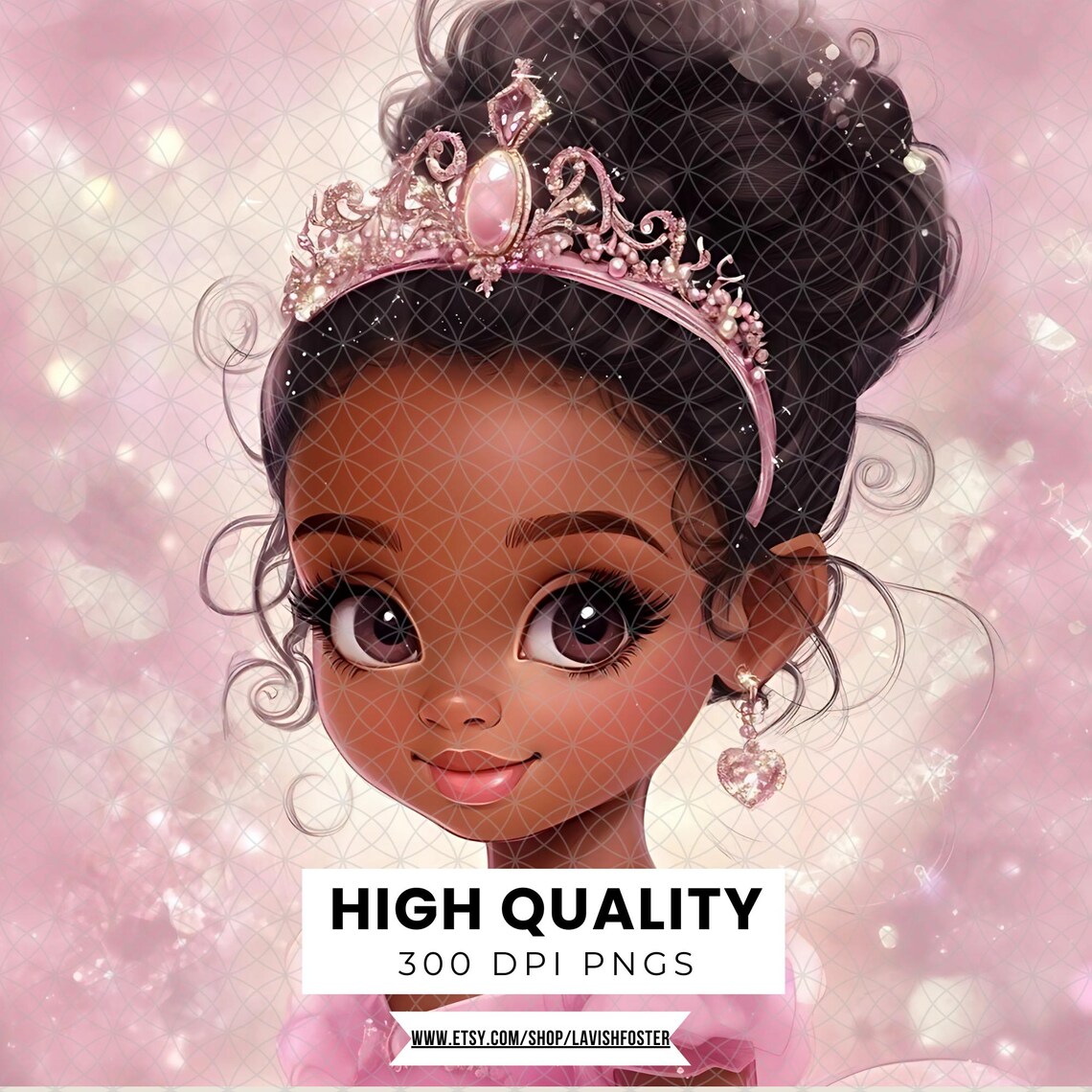 Black Princess Clipart, Pink and Gold, Melanin Princess PNG (digital ...