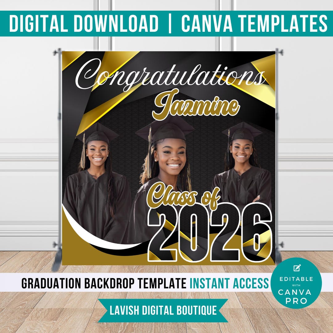 Editable Graduation Backdrop Canva Template | Grad Party Arch Panels ...