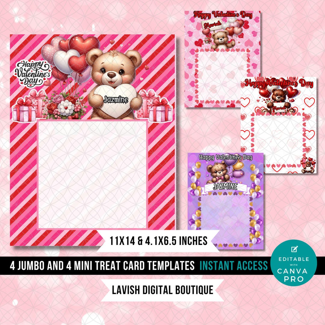 Valentine’s Jumbo Treat Cards, Jumbo Treat Card Canva Templates, Jumbo ...