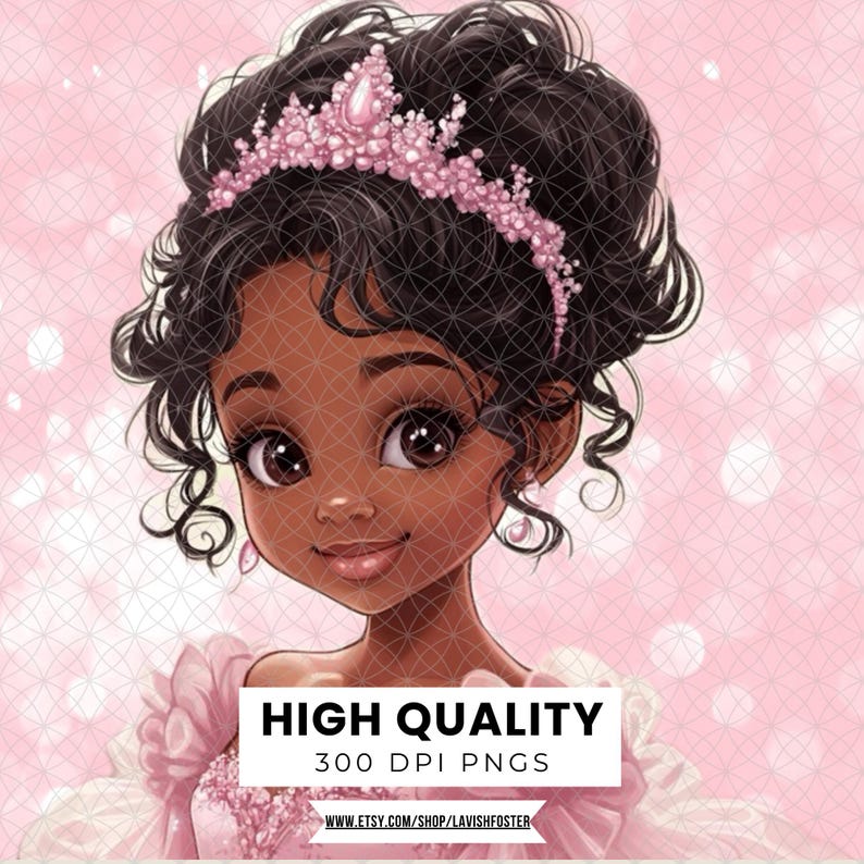 Black Princess Clipart, Pink and Gold, Melanin Princess PNG (digital ...