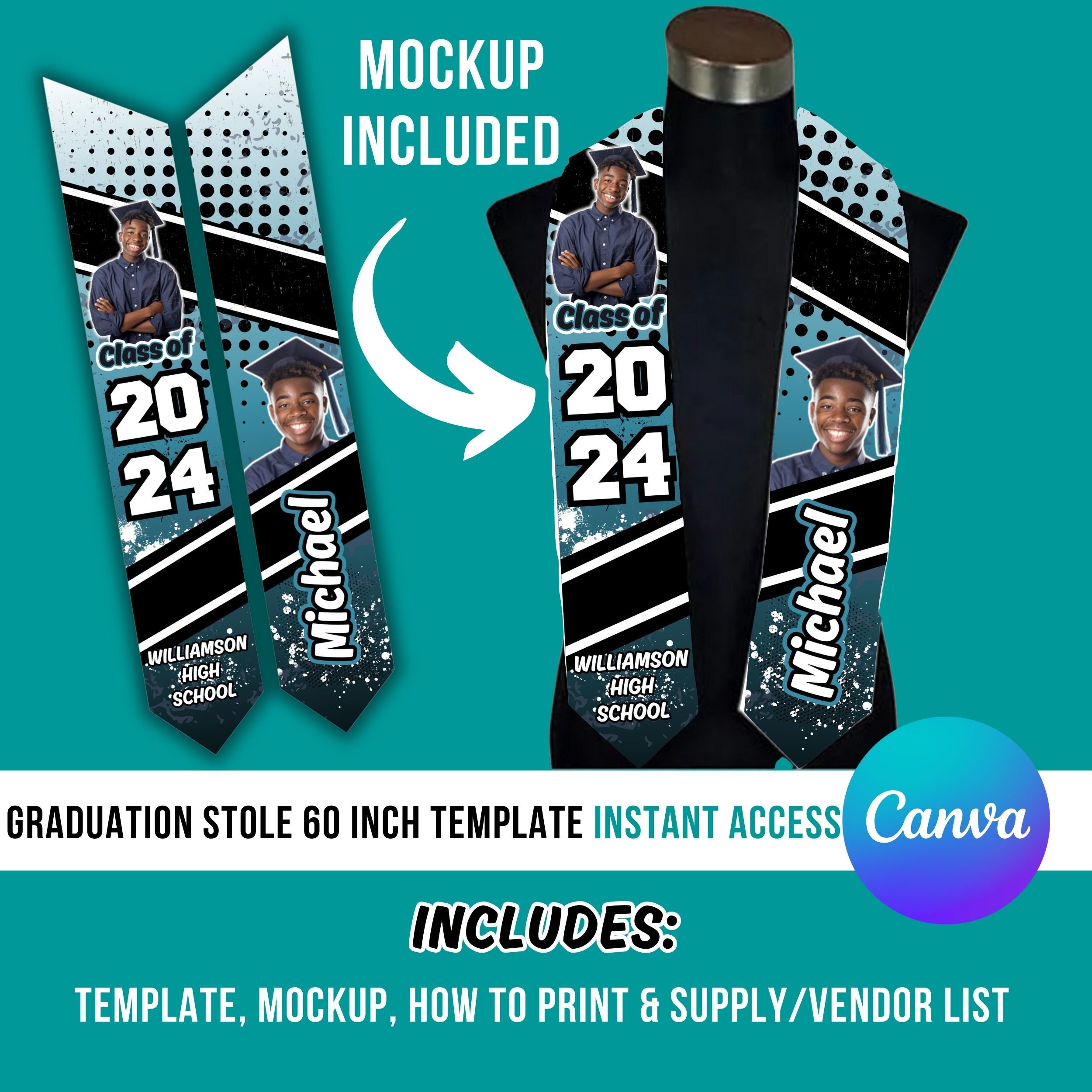Graduation Stole Design Editable in Canva, 2024 Graduation Stole Design ...