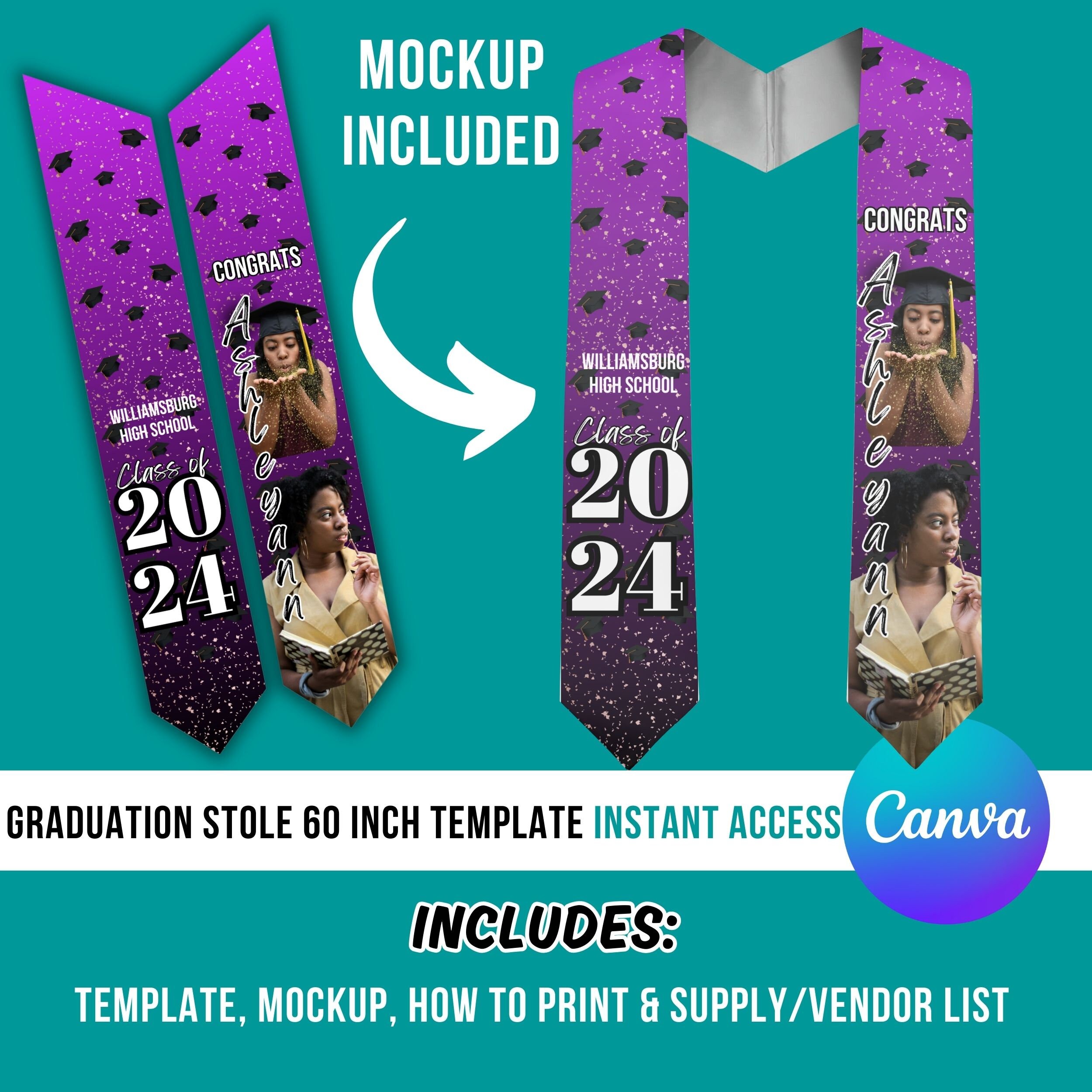 Graduation Stole Design Editable in Canva, 2024 Graduation Stole Design ...