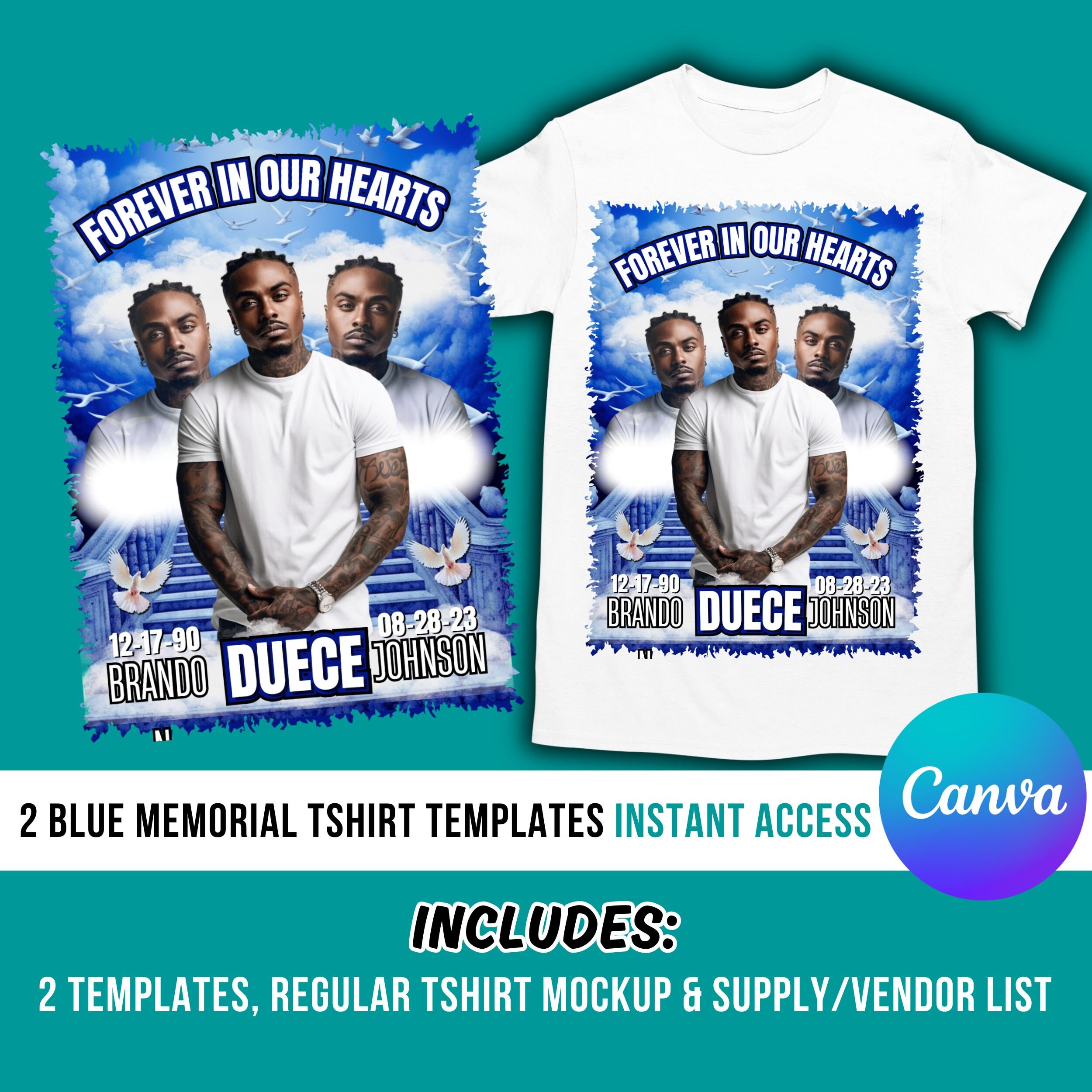 Blue Memorial T-shirt Design Editable in Canva - Etsy