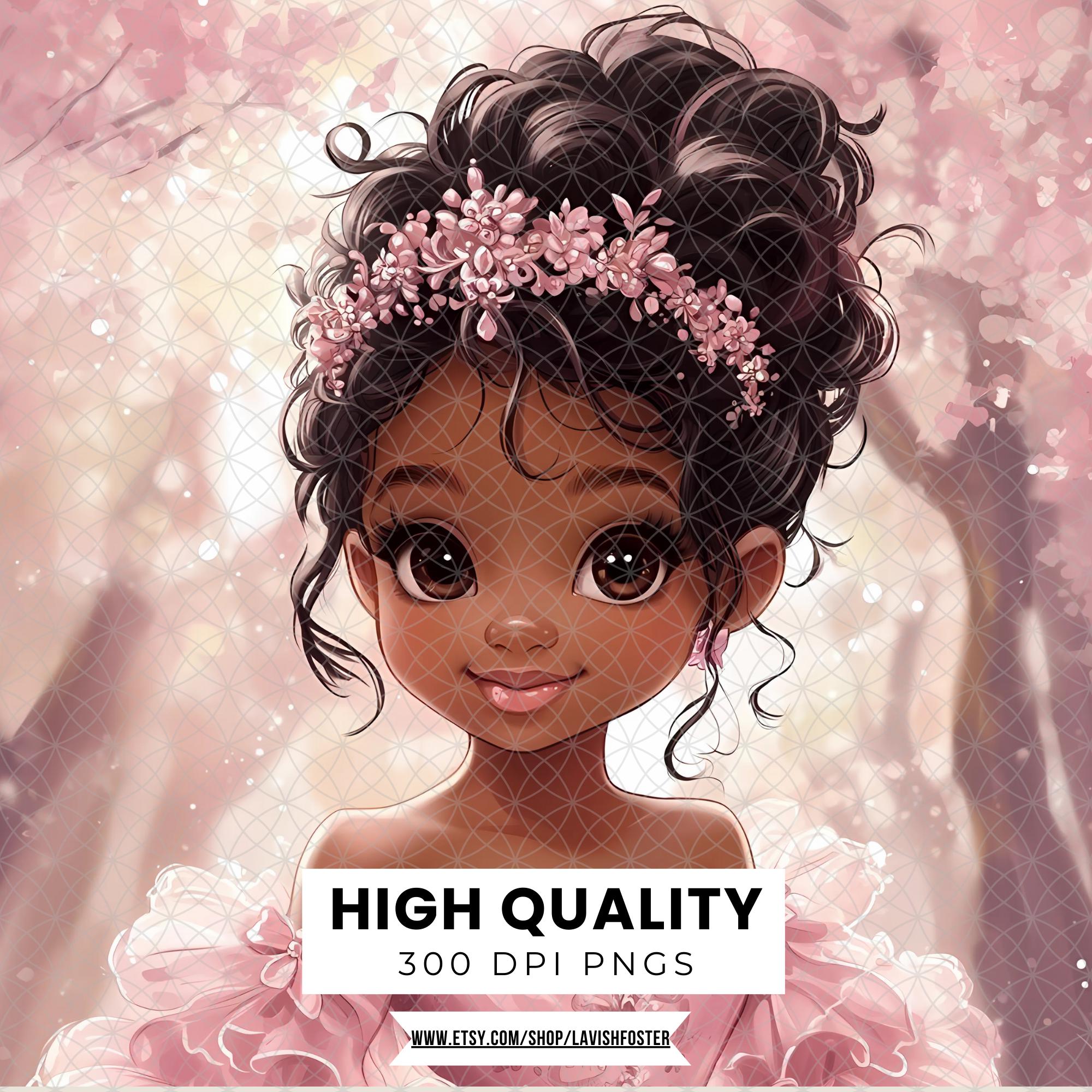 Black Princess Clipart, Pink and Gold, Melanin Princess PNG (digital ...