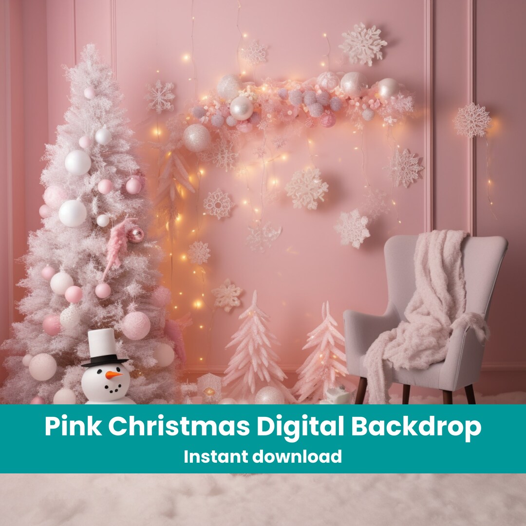 Pink Christmas Digital Backdrop, Photography Backdrop, Decorated ...