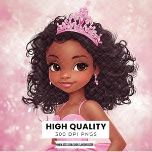 Black Princess Clipart, Pink and Gold, Melanin Princess PNG (digital ...
