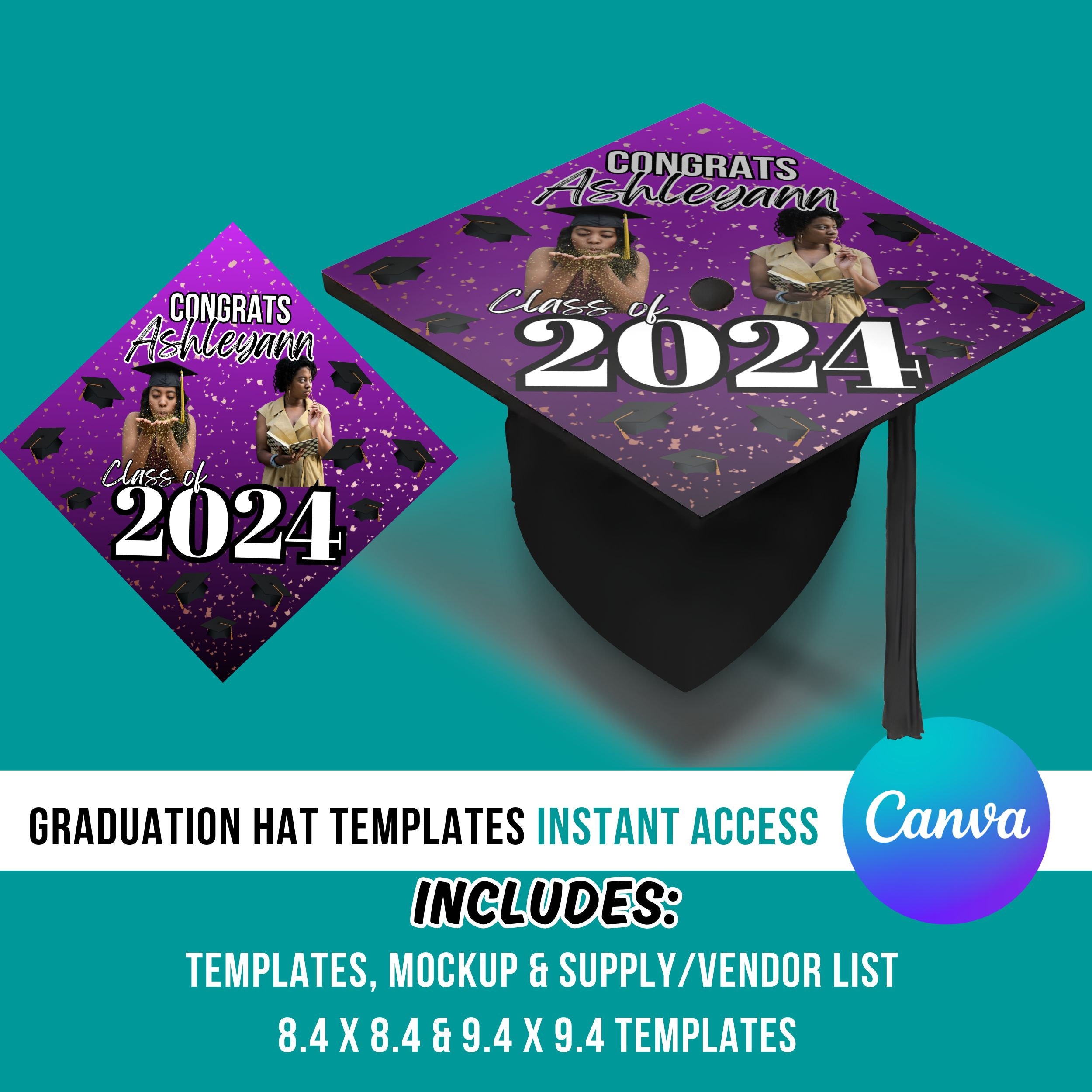 Graduation Hat Topper Design Editable in Canva, 2024 Graduation Stole ...